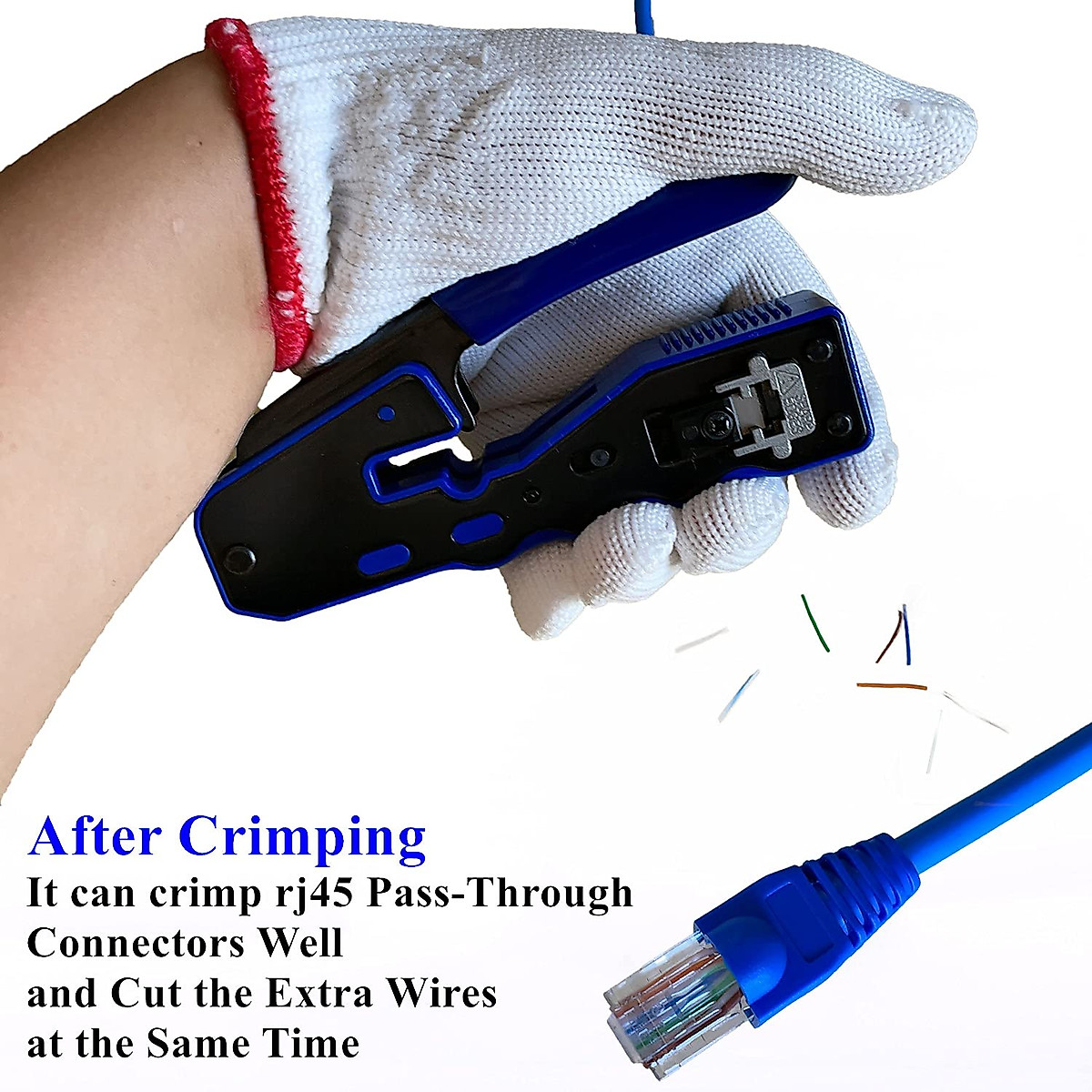 Rj45 Crimp Tool Kit Pass Through and Standard Cat6 Cat6A Cat5 Cat5e rj45 Crimping Tool with 50pcs rj45 Cat6 Pass Through Connectors, 20pcs Covers, 1 Network Cable Tester, 2 Wire Strippers, 1 Cutter