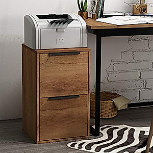 GREATMEET 2 Drawer Wooden File Cabinet, Vertical Storage Filing Cabinet with Hanging Bars for Letter Size, Home Office File Storage Cabinet,Brown