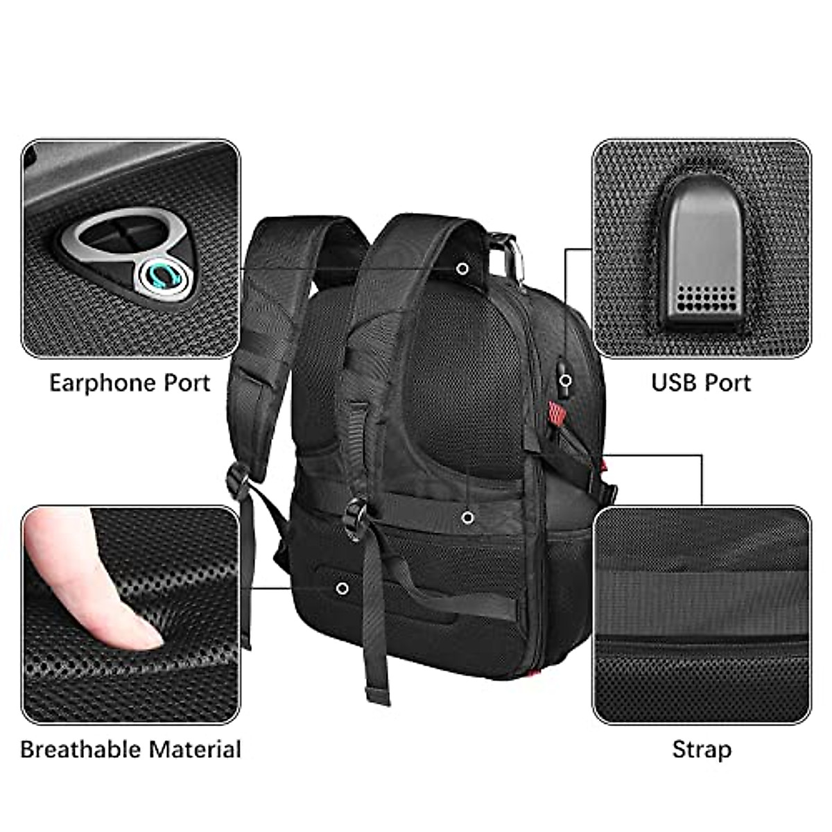 Extra Large Travel Backpack, 45L Large Laptop Backpacks for Men, Big Capacity Laptop Computer College Backpack TSA Airline Approved Business Work Bag With USB Charging Port, Gifts For Him Men, Black