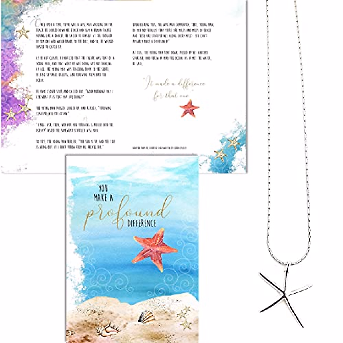Smiling Wisdom - Starfish Story You Make A Profound Difference Greeting Card and Necklace Gift Set - Women (Simple Starfish)