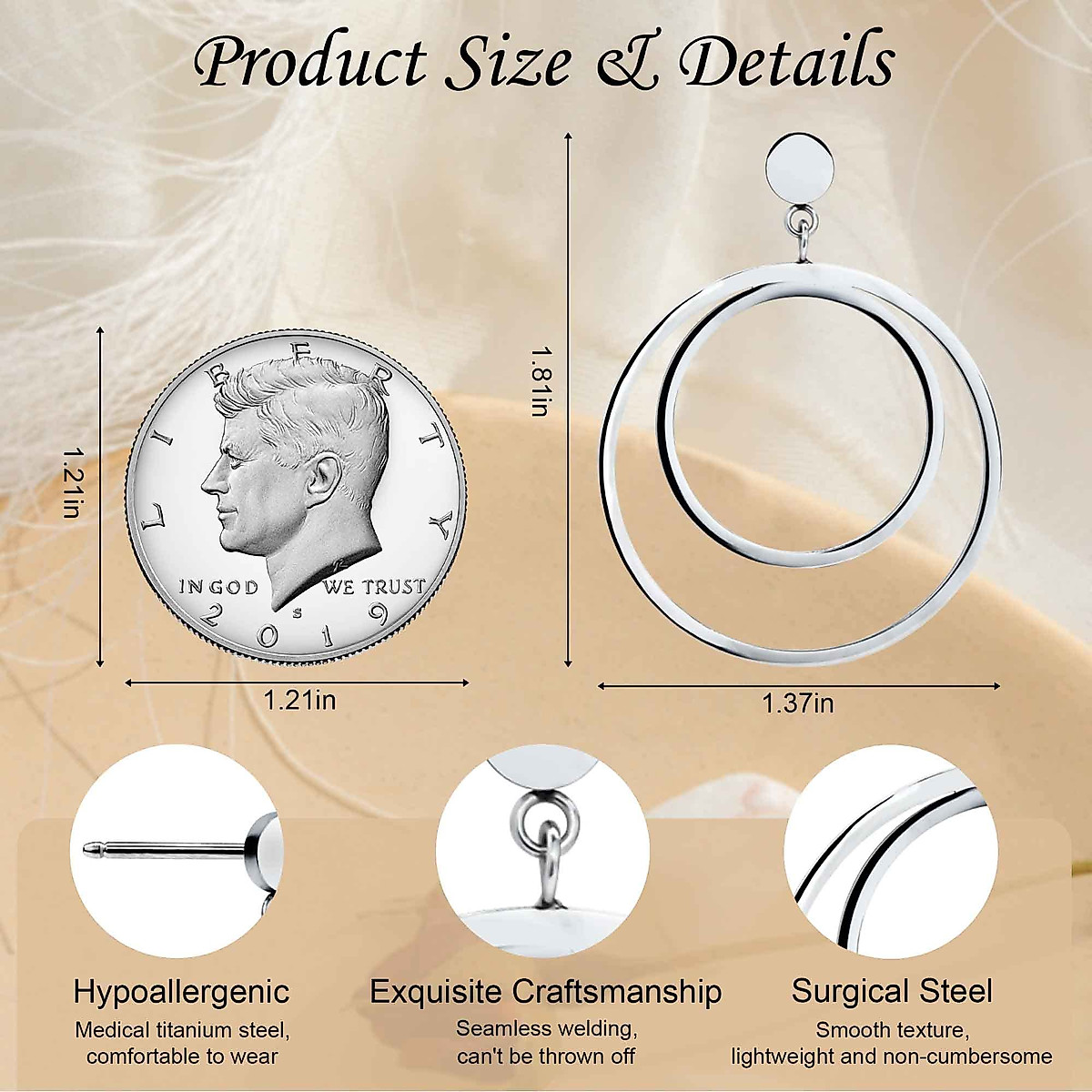 GUMENA Gold/Silver Hoop Earrings for Women 18K Gold Plated Circle Dangle Earrings for Women Trendy Surgical Steel Titanium Hypoallergenic Earrings