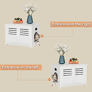 DINZI LVJ Hidden Cat Litter Box Enclosure, Flip Top Cat Washroom Furniture, Good Ventilation, Entrance Can Be on The Left or Right, Enclosed Cat Litter House Side Table for Most of Litter Box, White