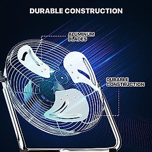 mollie 14 Inch High Velocity Fan Heavy Duty Metal Garage Floor Fan with 3 Speed Adjustable Tilt Portable Quiet Air Circulator for Home Bedroom Commercial Use 1243 CFM