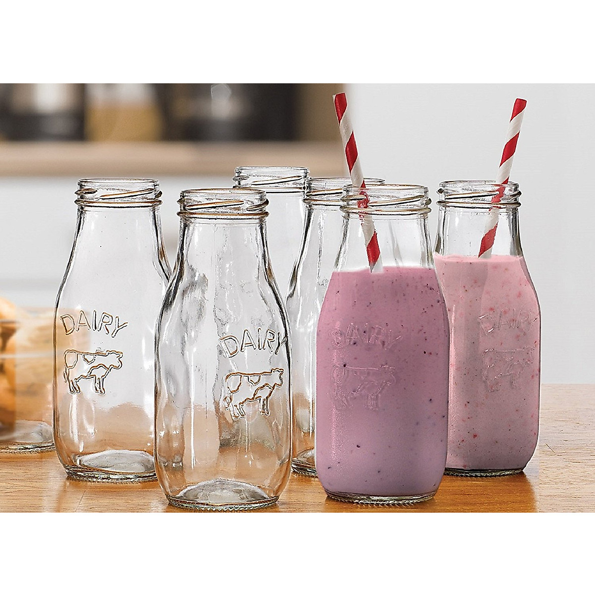 Circleware Dairy Milk Glass Bottles, 10.5 oz, Clear