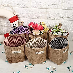 Cotton Linen Laundry Hamper Bag, Cotton Linen Hamper Hanging Clothes Bag for Home Gadget Storage Organizer Foldable Basket Bin (Blue Stripe)