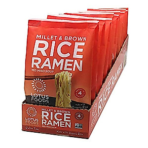 Lotus Foods Bulk Food Organic Millet & Brown Rice Ramen Noodles with Red Miso Soup, Gluten-Free Easy to Cook & Healthy Japanese Noodles with Instant Gourmet Broth, 2.8 Oz (Pack of 10)