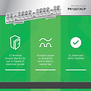 Square D by Schneider Electric PK12GTACP Square D Ground Bar Kits, Aluminum, 12 Terminals, Pack of 1, Metallic