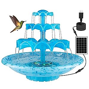 Mademax 3 Tier DIY Solar Fountain with 24-Hours Working and Lights, Upgrade 3.5W Solar and Electric Pump, Solar Powered Bird Bath Fountain Water Feature for Bird Bath, Garden, Balcony, Outdoor