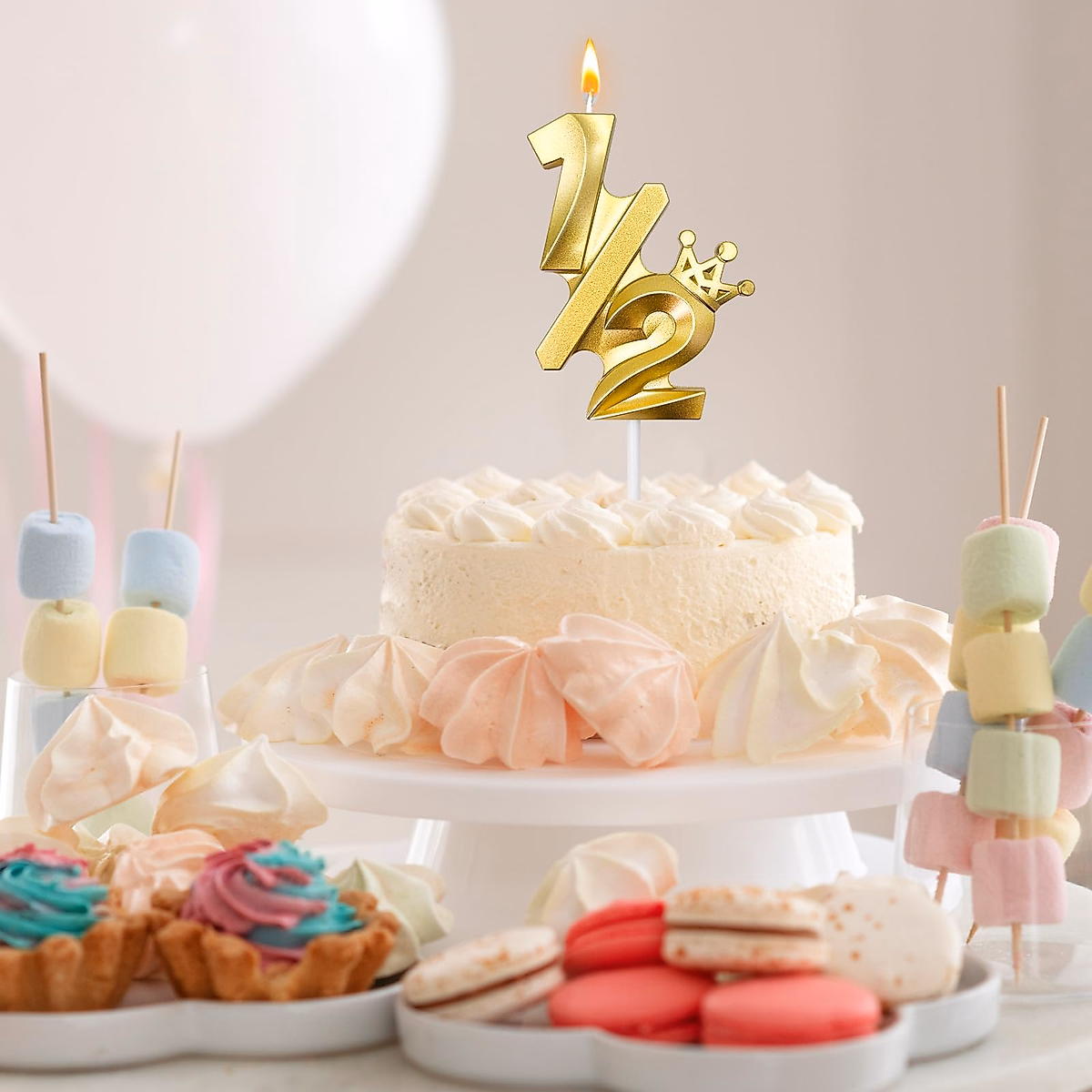 laackys Number 1/2 Birthday Candles, Perfect Crown Design Cake Topper for six Month Old Babies and Anniversaries, Number 1/2 Birthday Candles on Cake(Gold)