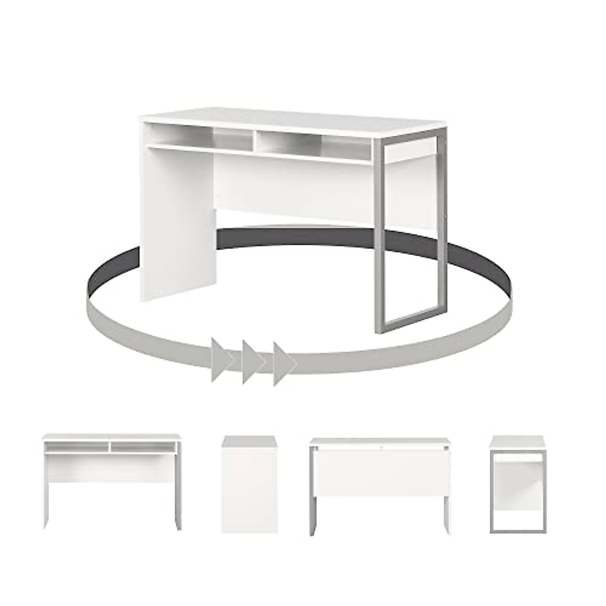 Interface Desk – Sleek Metal Finish – Open Storage for Laptop and Tablet – Pure White - by South Shore