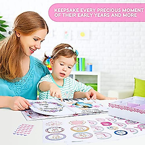 Kemella Kreations My Memory Book with Keepsake Box, Baby Milestone Stickers, Photo Corners & Footprint Kit, Unicorn Design - Baby First Five Years, Scrapbook, Journal, Photo Album for Newborn to 5 Years, Girl