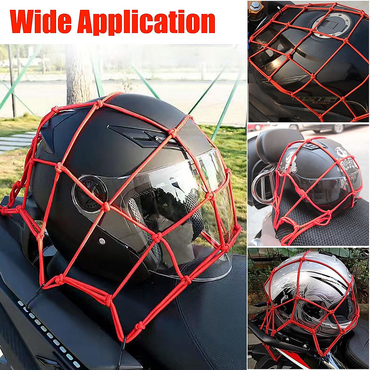 Amiss 15"x15" Elastic Motorcycle Cargo Net, Heavy Duty Bungee Net with 6 Adjustable Plastic Hooks, Luggage Thicken Netting with 2"x2" Small Mesh, Fit for Trailer, SUV, Motorcycle, ATV, Bike - Red
