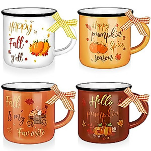 Lallisa 4 Pcs Fall Mini Coffee Mug Autumn Pumpkin Maple Leaf Mini Coffee Cups Fall Tiered Tray Decor with Handle for Kitchen Farmhouse Thanksgiving Home Decoration Centerpieces Gift Centerpieces Party