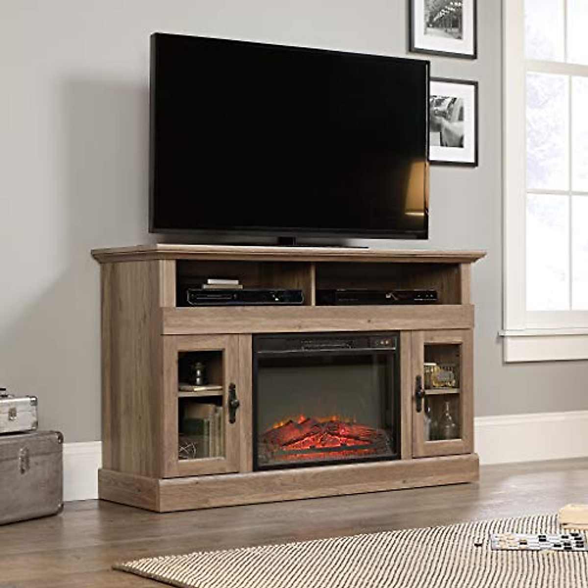 Sauder Barrister Lane Media Fireplace, for TVs up to 60", Salt Oak finish