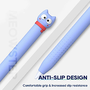 Meowster Case for Apple Pencil 1st Generation iPencil Case Soft Silicone Sleeve Cute Cat Design Holder Protective Cover Accessories Compatible with iPad Pencil 1st Gen (Black)