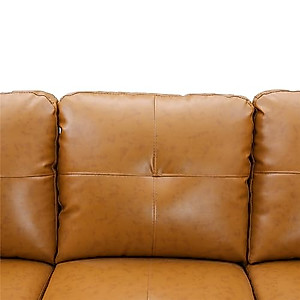 NOTOP 3-Piece Faux Leather L-Shaped Sectional Sofas, Button Tufted Upholstered Couch Set with Right Chaise Longue and Storage Ottoman, for Living Room, Home, Office, Ginger