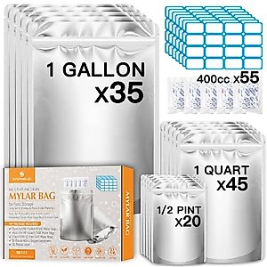 100PCS Mylar Bags with 400cc Oxygen Absorbers, 11.8 Mil Thicker Long Term Food Storage Bag, 1 Gallon 10x14 6x9 4x6 Stand-up Zipper Resealable Heat Sealable for Airtight Smell Proof Packaging