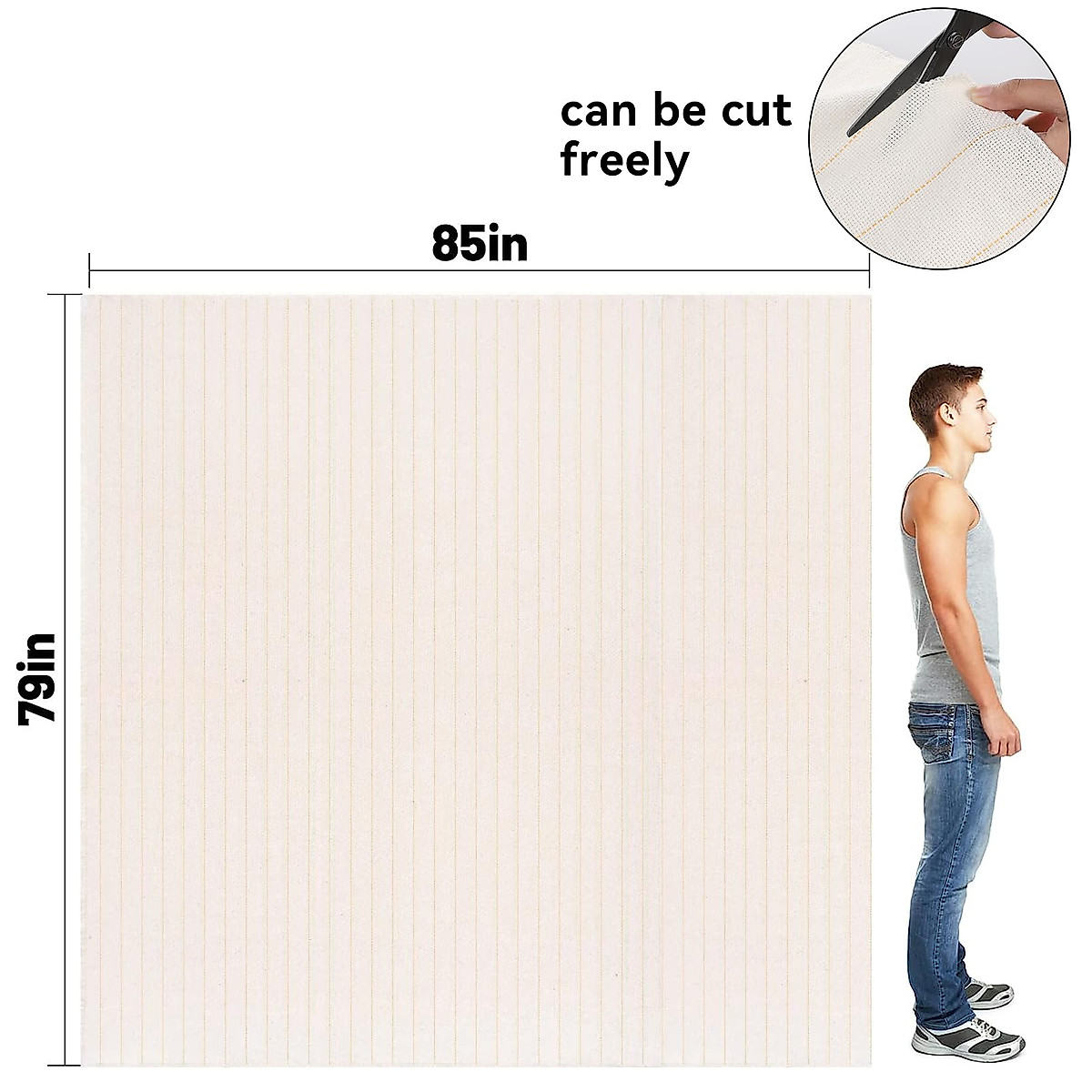 85" × 79" Large Overlocking Tufting Cloth with Marked Lines- Primary Monk's Cloth Punch Needle Fabric for DIY Rug-Punch Tufting Gun