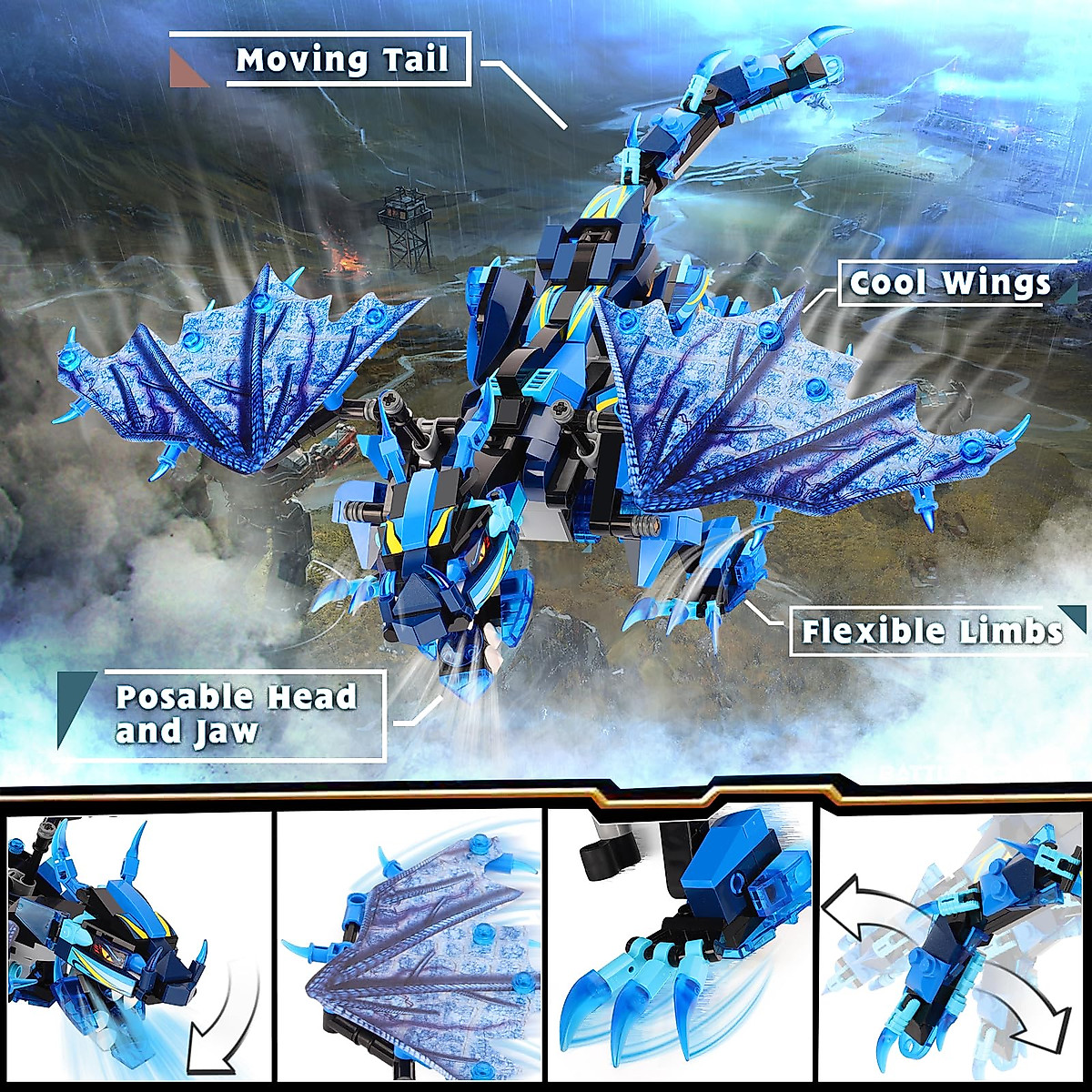 OASO Dragon Building Kit with Remote Control STEM Gifts for Boys Kids Ages 8-12, Coding Buildable Technic Toys for Birthday with 549 Pieces