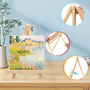 4PCS 9 Inch Wood Easels, Tripod, Painting Party Easel, Kids Student Tabletop Easels for Painting, Easel Stand for Painting Canvases, Portable Canvas Photo Picture Sign Holder.