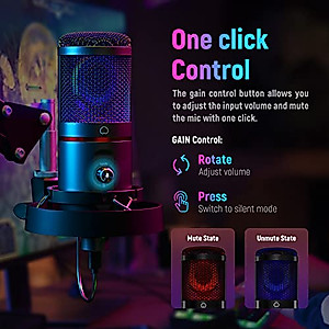 NEEWER USB Gaming Microphone, Plug&Play One Click Mute and Gain, Computer Condenser Microphone for PC MAC, Upgraded Boom Stand Shock Mount Cool Lighting for Streaming Twitch Online Chat (CM20)