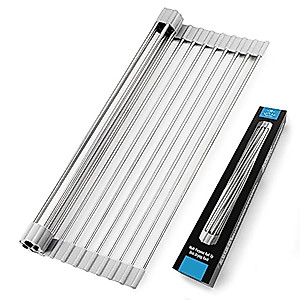 Zulay Kitchen 17.5" Multipurpose Roll Up Dish Drying Rack & Trivet - Heavy Duty, Silicone-Coated Stainless Steel Roll Up Rack, Rolls Out Over Any Sink - Versatile Roll Up Sink Drying Rack