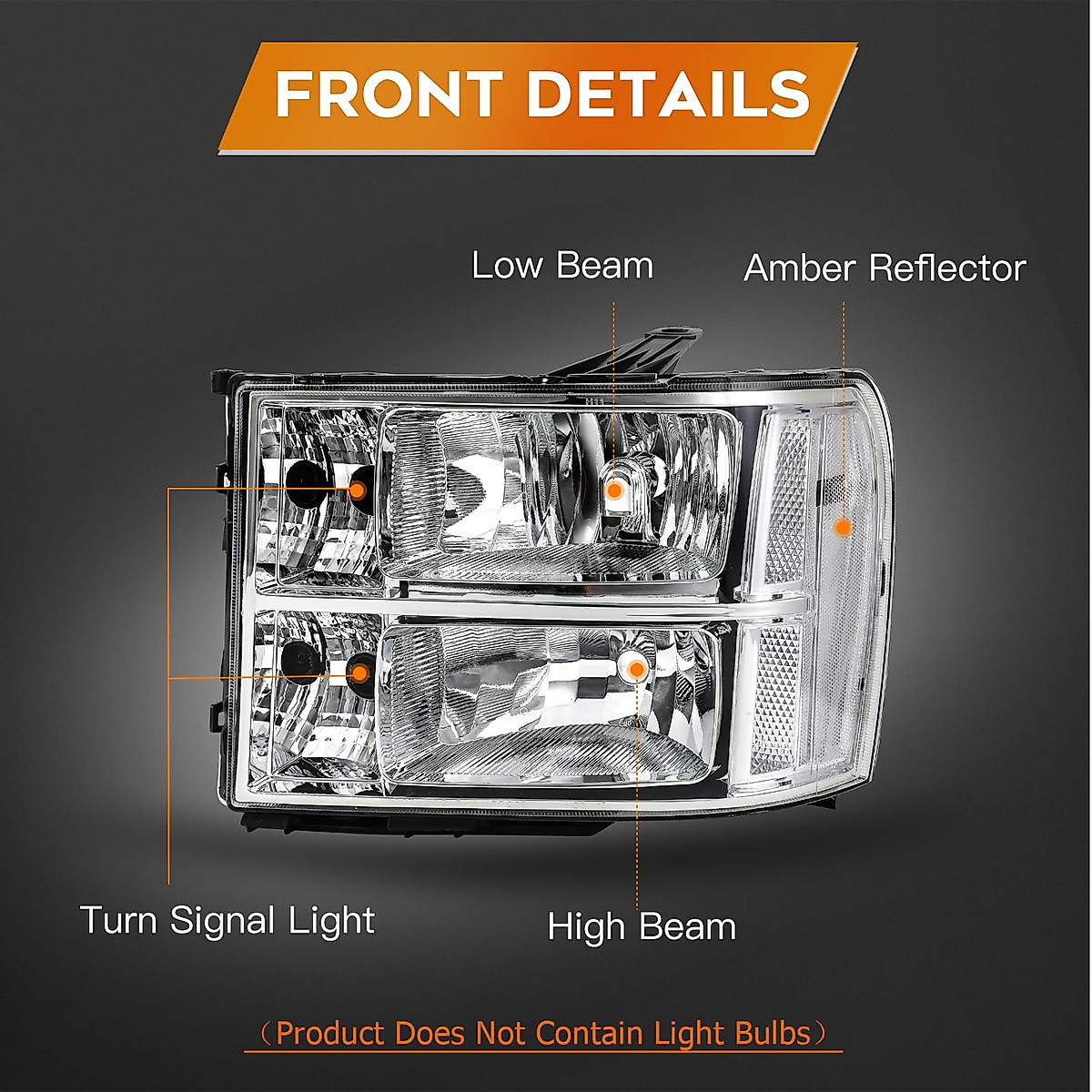 LBRST Headlight Assembly for GMC Sierra 1500 2007-2013 for GMC Sierra 2500 HD 2007-2014 for GMC Sierra 3500 HD 2007-2014 Chrome Housing Clear Reflector Driver and Passenger Side Headlamp 22853029