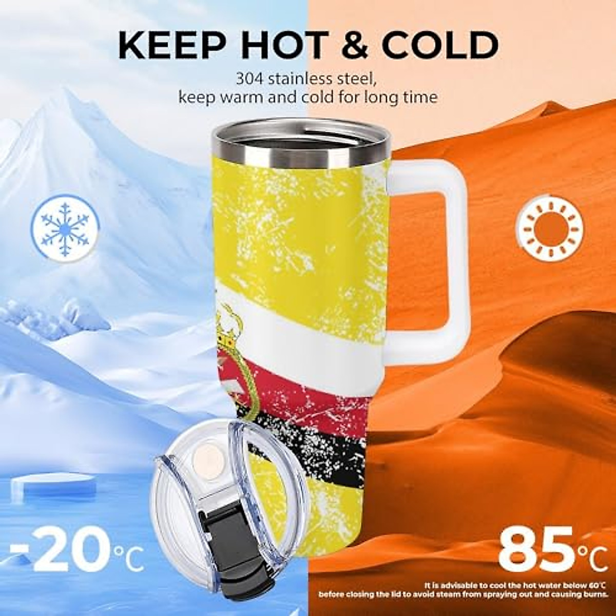 Brunei Vintage Flag 40oz Water Bottle Double Wall Insulated Tumbler with Handle Leakproof Travel Mug White-style