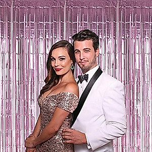 Twinkle Star Photo Booth Backdrop Foil Curtain Tinsel Backdrop Environmental Background for Birthday Party, Wedding, Graduation, Christmas Decorations (2 Pack, Pink)