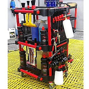 Ulable Auto Detailing Tool Cart, 3-Tier Utility Rolling Shop Cart with Side Hanging Plate and Hooks, Car Washing Cleaning Cart Organizer for Storing Your Tools, Tool Carts for Beauty Shop and Workshop