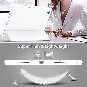 Gahwa iPad 10th Generation Case 10.9 Inch 2022, Slim Tri-fold Stand Soft TPU Back with Pencil Holder for iPad 10 Case - Support Touch ID, Auto Sleep/Wake(White)