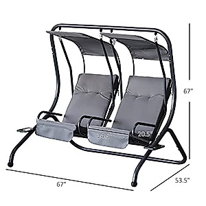 Swing Chair 2 Person Oversized Zero-Gravity Steel Outdoor Reclining Canopy Luxury Patio Porch Person Bench Roof Lawn Garden Furniture Hanging Lounge Desk Couple Family Home Capacity 350 Pound Each