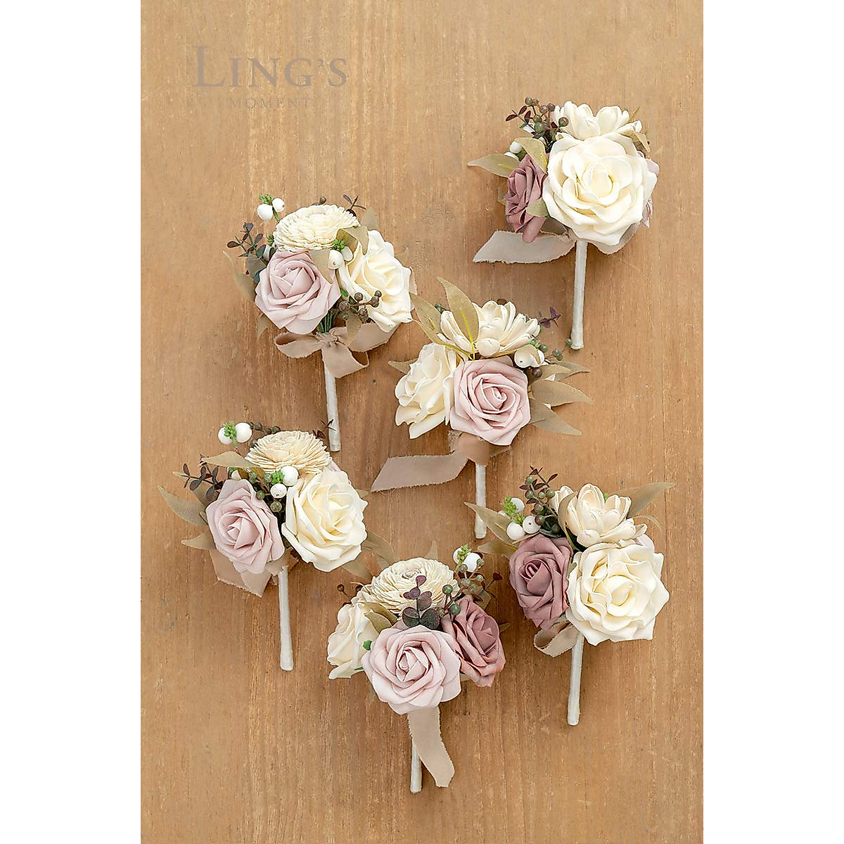 Ling's Moment Ivory Wedding Table Centerpieces Boho Mini Bridesmaid Bouquets Set of 6 Floral Centerpieces for Wedding Reception Table Decorations (Neutral Dusty Rose)