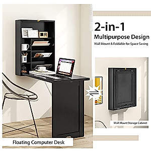 Wall-Mounted Fold-Out Convertible Floating Desk Space Saver, Multi-Function Murphy Desk for Home Office, Space Saving Computer/Hanging Desk, Table with Storage Area
