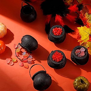 80 Pcs Plastic Cauldron Mini Witches Cauldron with Handle for St Patrick Day, Mardi Gras, Halloween Decorations Cauldron Candy Cauldron Kettles for Party Favors(Black, 80 Pcs)