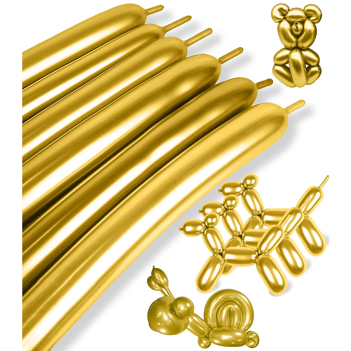 SULALABOO 260 Balloons Gold Metallic 80PCS Latex Long Shiny Balloon to Twisting Flowers Animals for Birthday Party Anniversary Wedding or Other Party Events and Festivals DIY