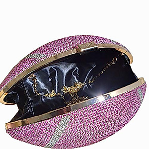 UMREN Women Rugby Shaped Cross Body Purse Rhinestone Ellipse Ball Crystal Evening Bag Clutch Handbag for Wedding Party (One Size, Pink-R)