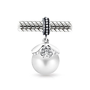 Vintage Style Heart Cap White Simulated Pearl Dangle Charm Bead For Women .925 Sterling Silver Fits European Bracelet