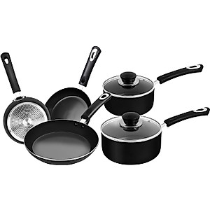 Utopia Kitchen 1 Quart & 2 Quart Nonstick Saucepans with Glass Lids & along with 8” 9” & 11” Nonstick Frying Pan - Induction Bottom - Multipurpose Use for Home Kitchen or Restaurant - Grey-Black