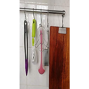 Monfish Flat S Hooks Stainless Steel Hanging Hooks Kitchen Hooks Pack of 20 S Shape for Kitchen Cupboard Door