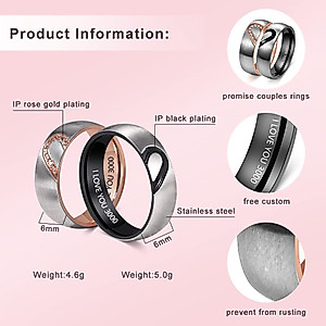 Nobelook Personalized Promise Rings Matching Rings, Custom Couples Rings Set Stainless Steel His & Hers Engagement Rings for Valentines Day Couples Jewelry Wedding Bands (Silver 1 - couple)