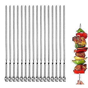 Metal Kabob Skewers 16Pcs 14",Flat Skewers for Grilling,BBQ Barbecue Skewer Stainless Steel Shish Kebob,Reusable Set for Grilling