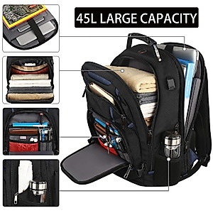 17.3 Laptop Backpack for Men Women, Extra Large Travel laptop Backpack with Rain Cover, TSA Friendly Flight Approved with RFID Anti Theft Pocket and USB Charger Port, Water Resistant School BookBag