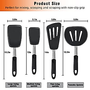 Elyum Silicone Spatula 4 Pack Spatula Set Heat Resistant Kitchen Utensils Set Flexible Silicone Turner Rubber Spatula for Nonstick Cookware for Flipping Eggs, Steak, Fish and More, Black