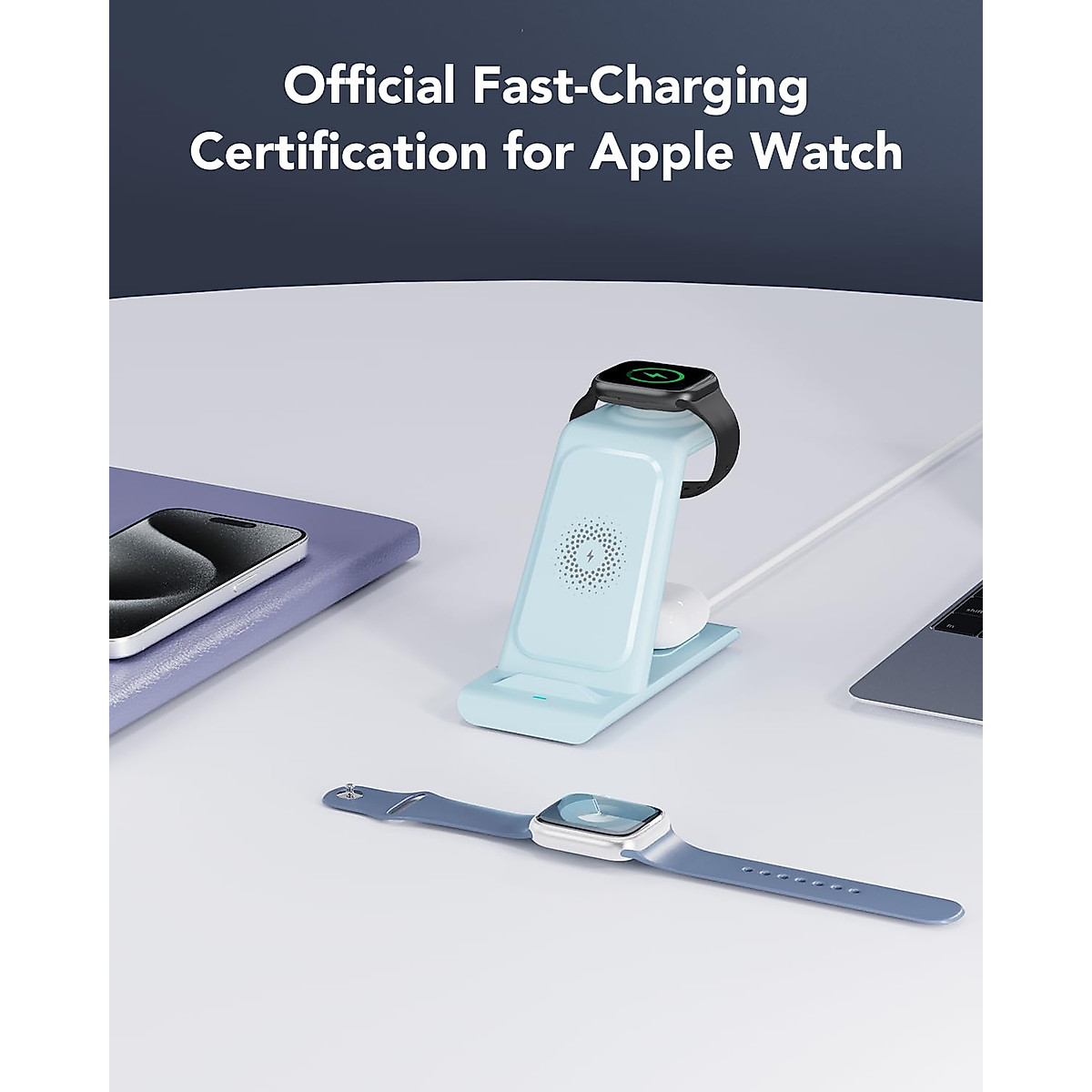 HATALKIN 3 in 1 Wireless Charging Station Compatible for Apple Products Multiple Devices Charger for Apple Watch Ultra 9 8 7 SE 6 5 4 AirPods Pro iPhone 15 14 13 12 13 Pro Max/X/XS Fast Charger Stand