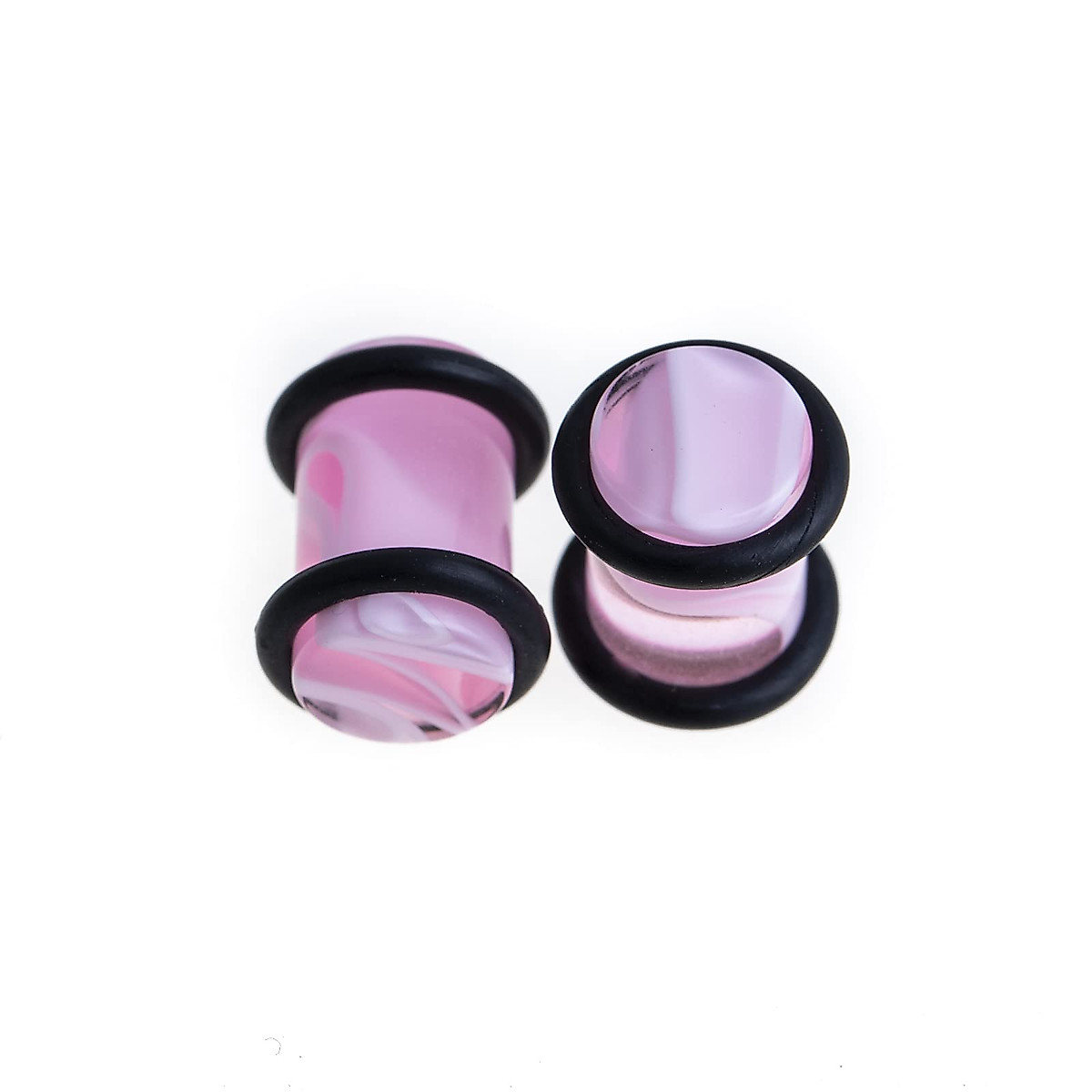 Memsion Ear Stretching Kit 50 Pieces Earrings 14Gauges-00Gauges Earrings Acrylic Tapers Plugs Silicone Tunnels Ear Gauges Expander Set Body Piercing kit Piercing Jewelry Marble Pink Color