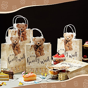 Tinlade 16 Pcs Teddy Bear Baby Shower Bags Paper Bear Party Bags with Handles We Can Bearly Wait Baby Shower Decorations Bear Baby Shower Favor Bags for Guests presents Supplies