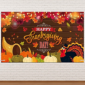 Lucleag Thanksgiving Backdrop Banner Decorations, 70.9 x 43.3In Large Size Background for Fall Decoration, Turkey Pumpkin Banner Photo Backdrop Hanging Decor for Thanksgiving Fall Party Supplies