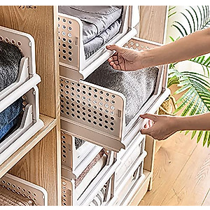 VANCORE Stackable Shelf Baskets Organizer Folding Wardrobe Closet Organizers, Pull Out Drawer Organizer Containers Storage Bin for Home Office Bedroom Laundry Room, Large x 4