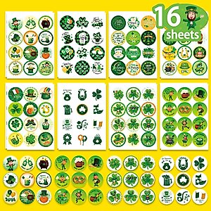 192PCS St.Patrick's Day Stickers Lucky Shamrock Clover Hat Irish Day Themed Sticker,Reward Stickers Kids Self-Adhesive Seals Labels Kids St.Patrick's Day Party Game Activities Favors Supplies Gifts